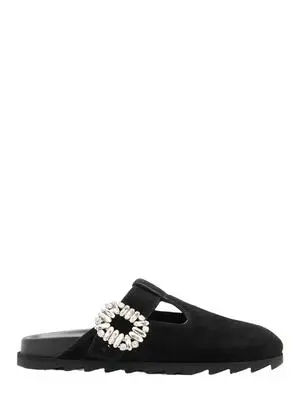 ROGER VIVIER Slidy Viv Suede Mules - Black