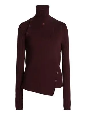 COURREGES Oblique Buttoned Knit Sweater Burgundy