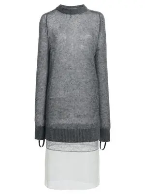 Coperni Layered Wool-blend Midi Dress - Grey