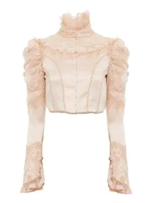 Chloé Lace-detailed Silk-satin Cropped Jacket - Pink