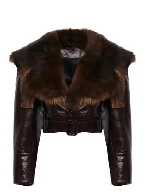 Chloé Cropped Shearling-trimmed Leather Jacket - Brown