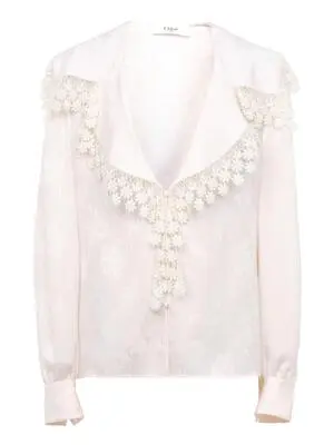Chloé Ruffled Silk-jacquard Blouse - White