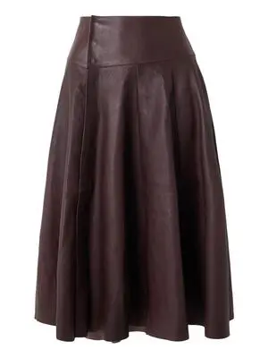 Stouls Queen Paneled Leather Midi Skirt - Burgundy