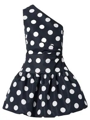 PATOU One-shoulder Polka-dot Faille Mini Dress - Blue