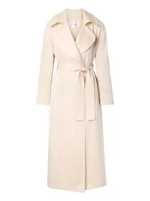 LESET Barb Belted Satin Trench Coat - Cream