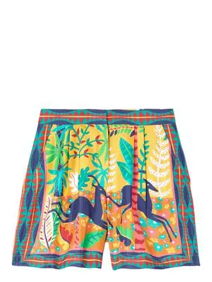 EMPORIO SIRENUSE Louis Barthélemy Pleated Printed Silk-twill Shorts - Yellow