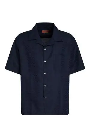 Missoni Cotton And Linenblend Jacquard Shirt - Navy
