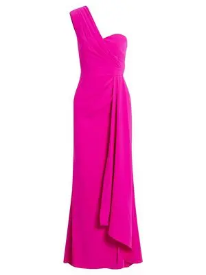 Badgley Mischka One-shoulder Draped Crepe Gown - Fuchsia