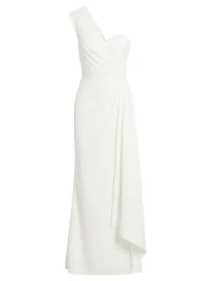 Badgley Mischka One-shoulder Draped Crepe Gown - Ivory