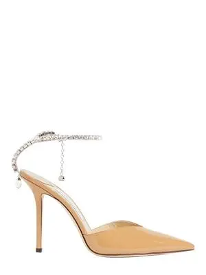 JIMMY CHOO Saeda 100 Crystal-embellished Patent-leather Pumps - Camel