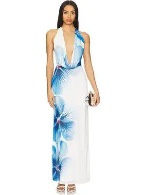 RUNAWAY THE LABEL Jasmina Maxi Dress - Blue Flower