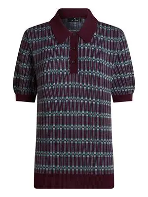 Etro Striped Wool-blend Polo Top - Burgundy