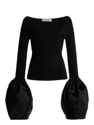 Françoise Lexi Bouffante-sleeve Cotton Top - Black