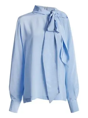 Françoise Johanna Ribbon Neck Tie Silk Top - Blue
