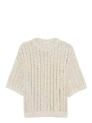 Brunello Cucinelli Sequin-embellished T-shirt - Neutrals