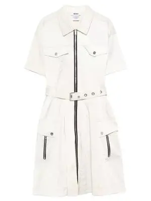 Dkny Zip-up Mini Dress - Neutrals