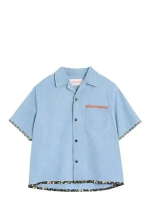 Valentino Garavani Floral-trim Denim Bowling Shirt - Blue