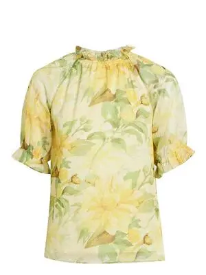 MIKAEL AGHAL Ruffled Floral-print Blouse - Yellow