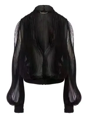Alberta Ferretti Silk Plissé Blouse - Black