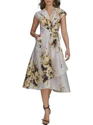 Donna Karan New York Faux Wrap Midi Dress - Limoncello Multi