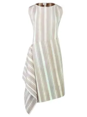 TOD'S Striped Asymmetric Shift Dress - Neutrals