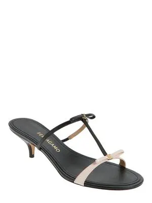 FERRAGAMO Abili Bow Kitten Heel Sandal - Ballet/ Nero