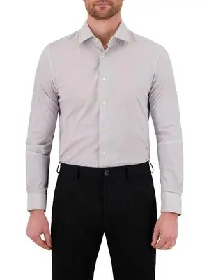 VICTOR EMMANUEL Modern Fit Microcheck Tech Stretch Dress Shirt Grey