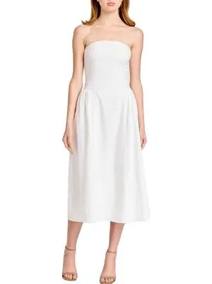 WAYF WAYF Giulia Strapless Linen-Blend Midi Sundress Ivory