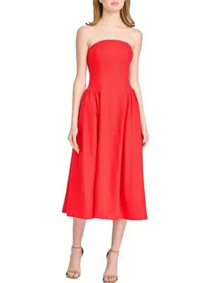 WAYF WAYF Giulia Strapless Linen-Blend Midi Sundress Red