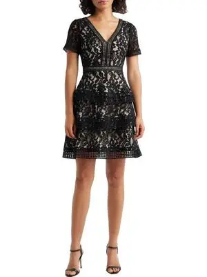 Eliza J Lace Tiered Dress - Black