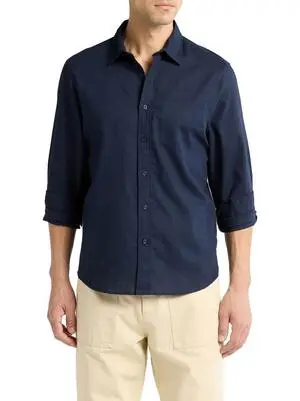 14TH & UNION Solid Linen Blend Button-up Shirt Navy Blazer