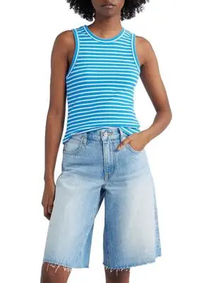 Rails The Racer Stripe Rib Knit Tank - Chambray Blue Stripe