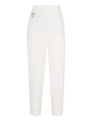 Brunello Cucinelli Tailored Trousers With Logo Patch - White