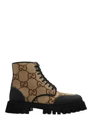 Gucci Lace-up Maxi Gg Boots - Camel/ebony