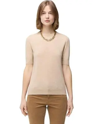 Gobi Cashmere Crew Neck Knit Top - Beige