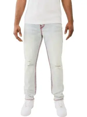 True Religion Rocco Super T Flap Ripped Skinny Jeans - Blue Mariner Wash With Rips