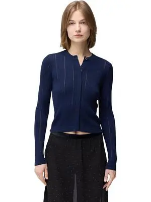 GOBI MONGOLIAN CASHMERE Cashmere Silk Hidden Button Cardigan - Mood Indigo