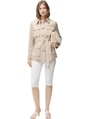 GOBI MONGOLIAN CASHMERE Belted Cashmere Safari Jacket - Warm Grey