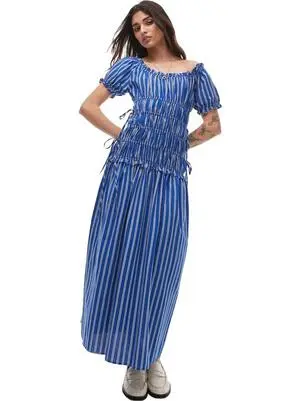 Topshop Shirred Bodice Maxi Dress - Mid Blue