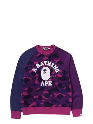 A BATHING APE Camo College Crewneck Sweatshirt - Purple