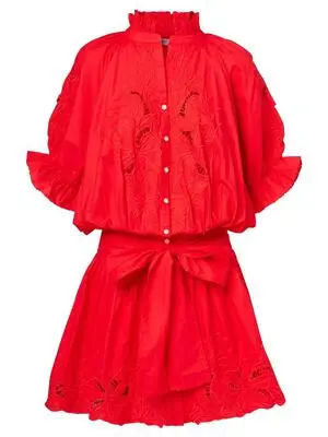 JULIET DUNN Broderie Anglaise Cotton Poplin Mini Dress - Red