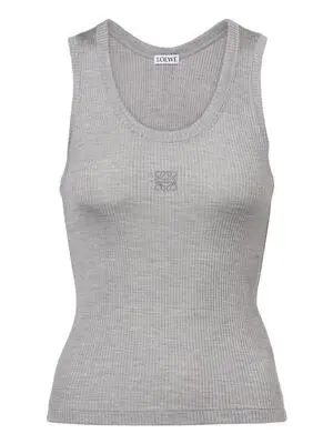 Loewe Anagram Ribbed-Knit Silk Tank Top Grey