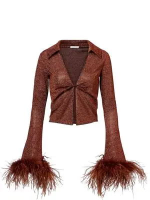 Oseree Lumière Feather-trimmed Blouse - Brown