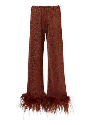Oseree Lumière Feather-trimmed Pants - Brown