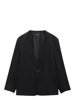 Rag & Bone Collarless Ripstop Wool Blazer - Black