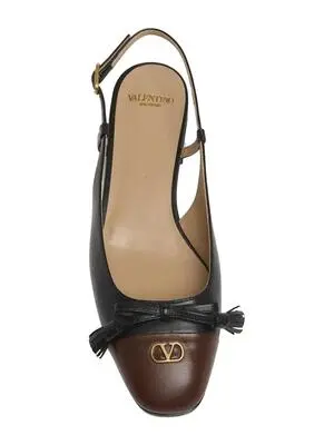 Valentino Garavani Leather Slingback Ballerina Pumps - Nero/coffee