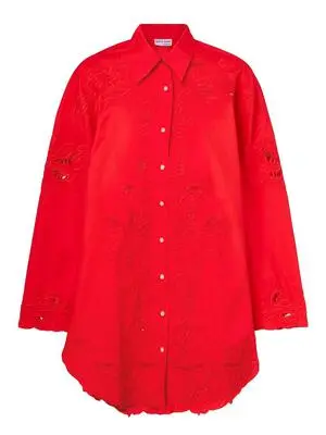 JULIET DUNN Broderie Anglaise Cotton Poplin Shirt - Red