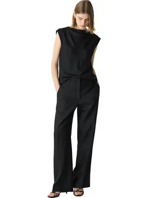 Theory Straight Pant In Linen-viscose - Black