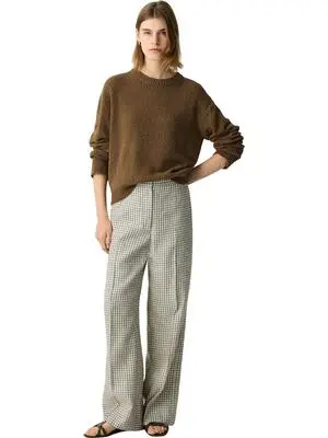 Theory Straight Pant In Checked Linen-blend - Cream Multi