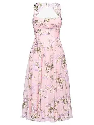 House Of Cb Minerva Floral-print Chiffon Midi Dress - Pink